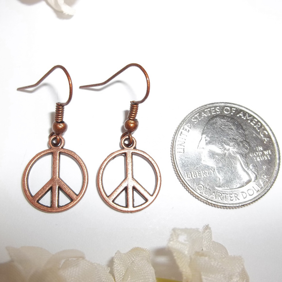 wvluckygirl | Jewelry | Unisex Copper Peace Symbol Sign Earrings Boho ...